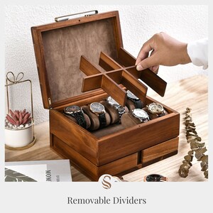Personalized Watch Box for Men, 8 Divider Slots Engraved Wooden Jewelry ...