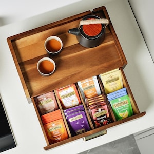 Custom Engraved Tea Organizer - Personalized Tea Box With Drawer for ...