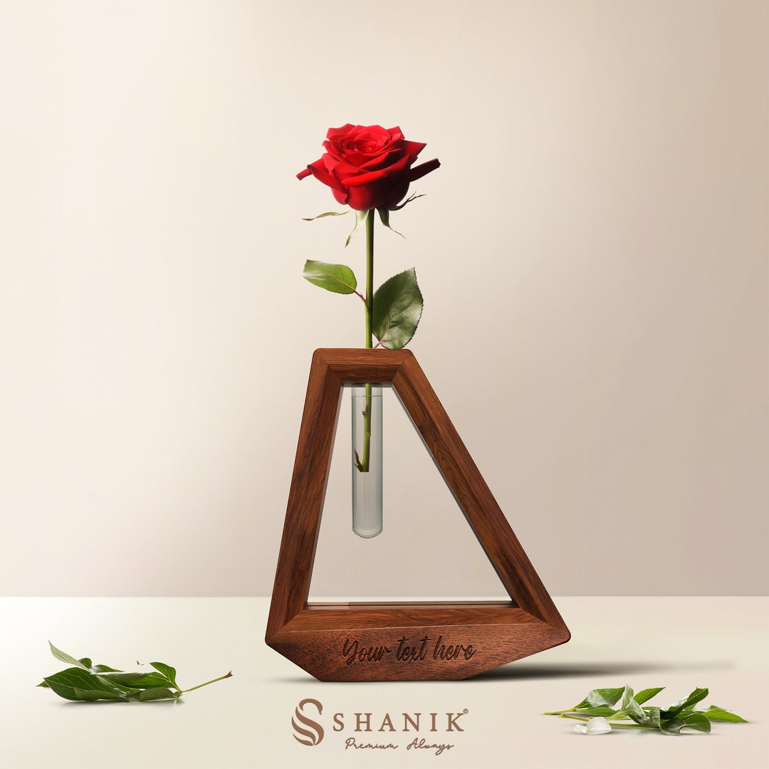 Single Rose Bud Vase in Personalized Wooden Frame - 5th Wedding ...