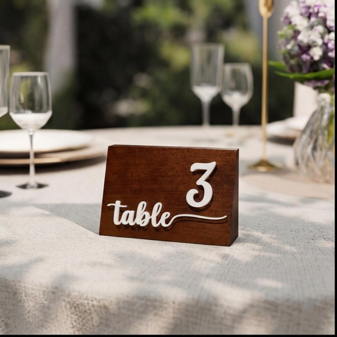 Rustic Wood Table Number Script Font Acrylic Laser Cut Wood Stand Event ...
