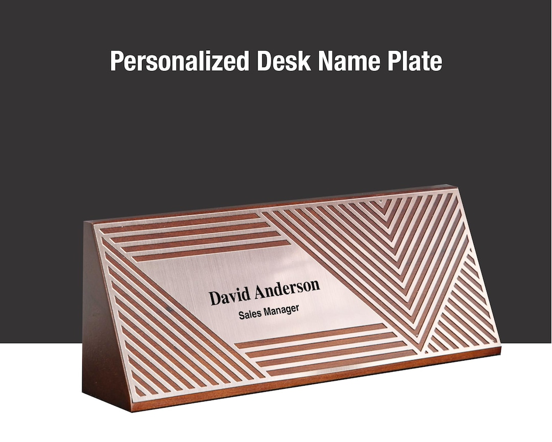 Personalized Desk Name Plate - Custom Engraved Desk Wedge Mid-century ...