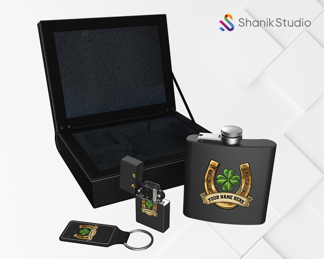 Personalized Men's Gift Set Custom Printed PU Leather Box With Keychain ...