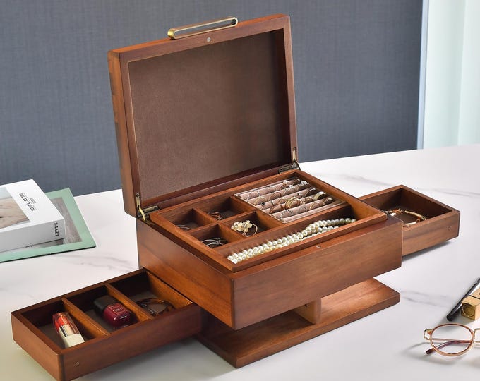 Handmade Solid Wood Jewelry Box, Red Oak and Walnut, Wooden Jewelry Box ...