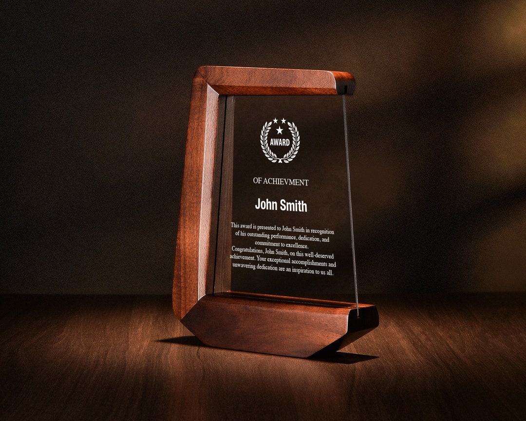 Employee Recognition Office Award - Engraved Wood Stand Trophy for ...