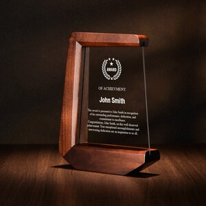Employee Recognition Office Award - Engraved Wood Stand Trophy for ...