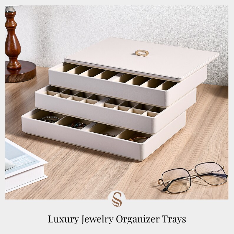 Personalized 3 Piece Jewelry Tray Set Stackable Pink Leather - Etsy