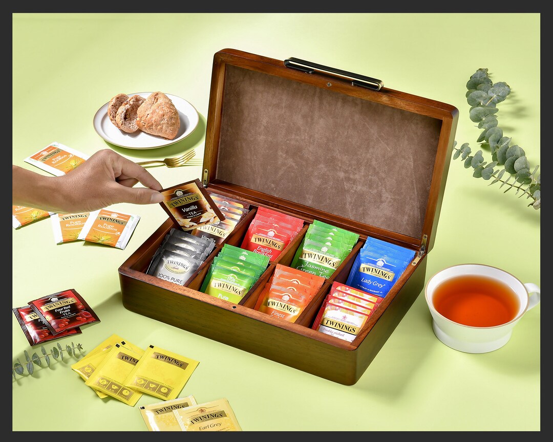 Rustic Wooden Tea Box With Hinged Lid & Personalized Engraving, Country ...