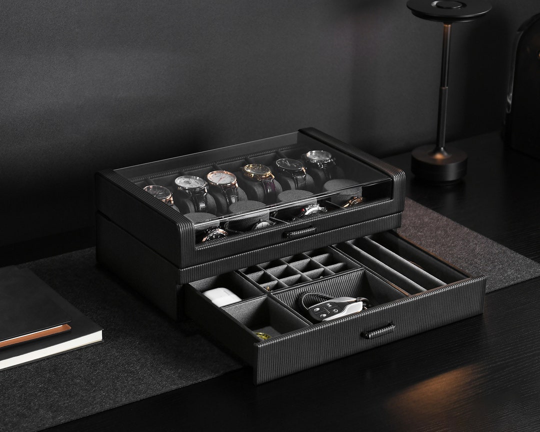 Personalized Men's Watch Box With Drawer - Watch Display Case for 10 ...