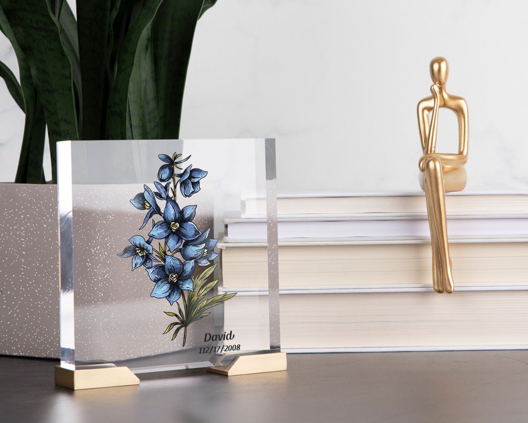 Single Birth Flower Acrylic Plaque Block, Personalized Gifts for Mom ...