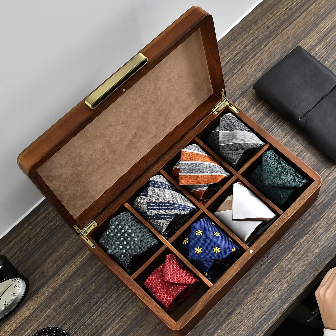 Necktie Storage Best Valentines Gifts for Him, Wooden Organizer Box ...