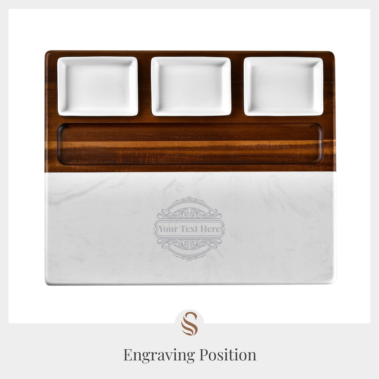 Shanik Wood Marble Cheese Board Set With 3 Ceramic Bowls Stainless ...