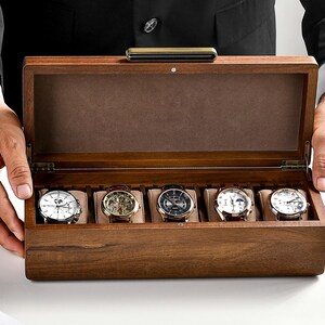 Custom Watch Box for Men 5 Slot Natural Wood Jewelry & Small ...