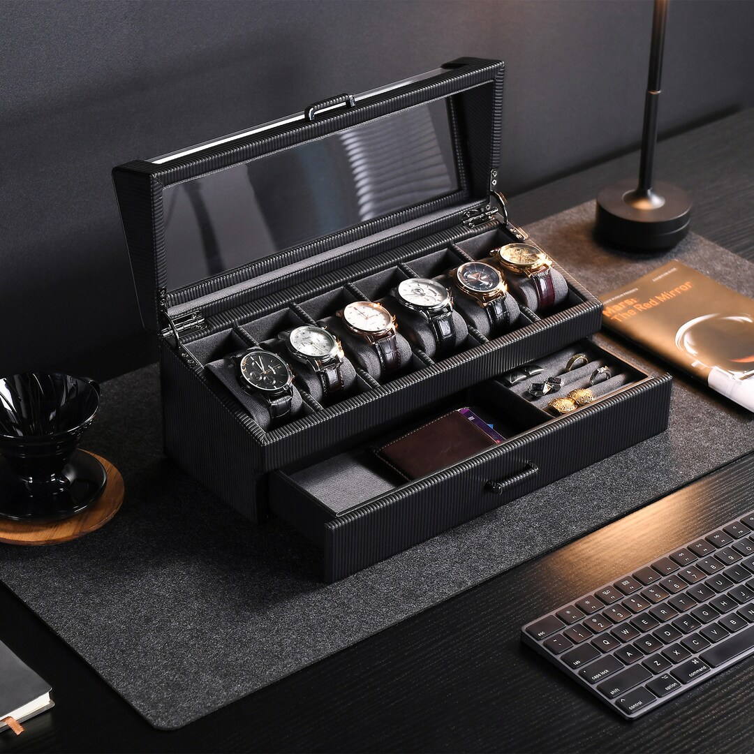 Personalized Leather Watch Case With Drawer for Sunglasses, Rings, and ...