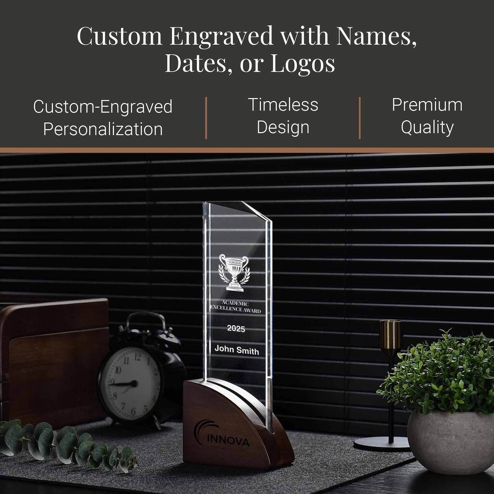 Personalized Crystal Wood Plaque Medical Summit Award Custom Engraved ...