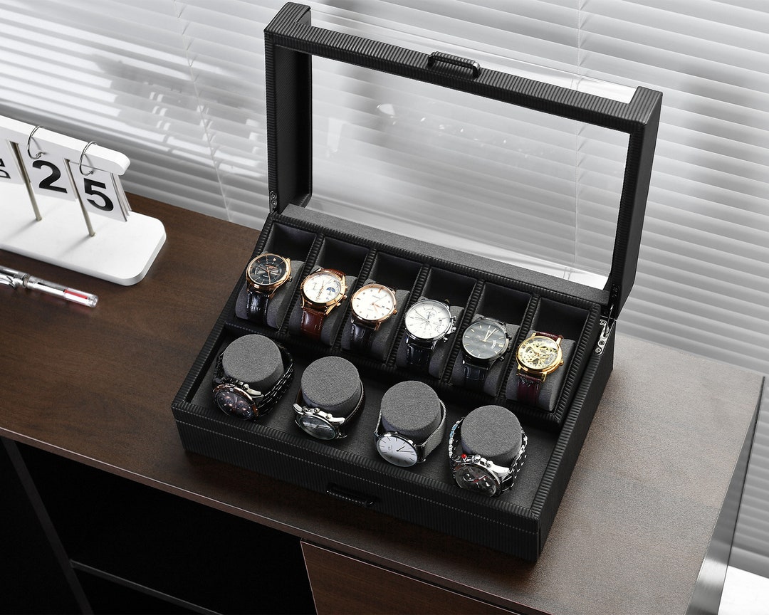 Personalized Watch Box for Men: Large Leather Watch Case With Acrylic ...