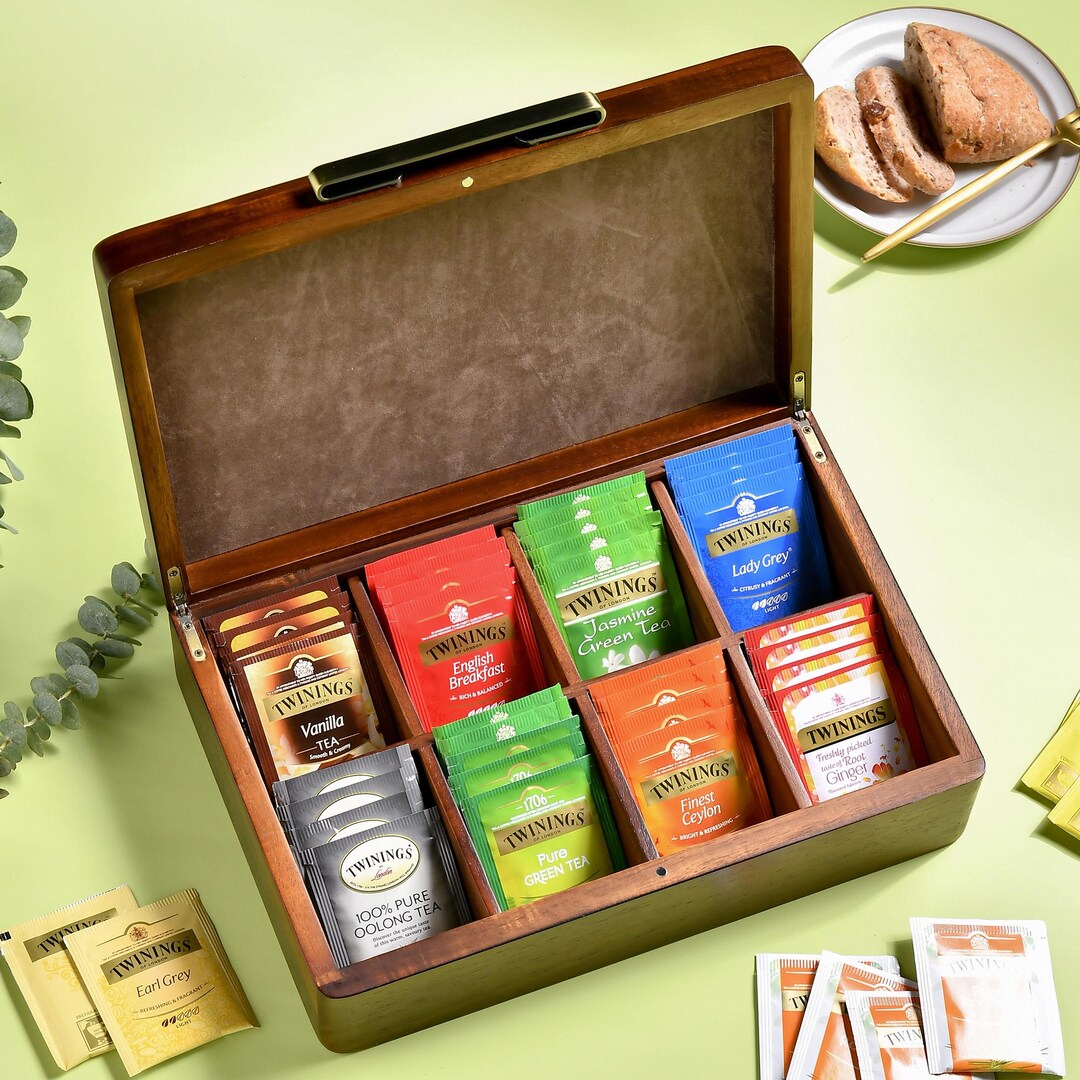 Personalized Engraved Wooden Tea Box, Storage With 4 Removable Slots ...
