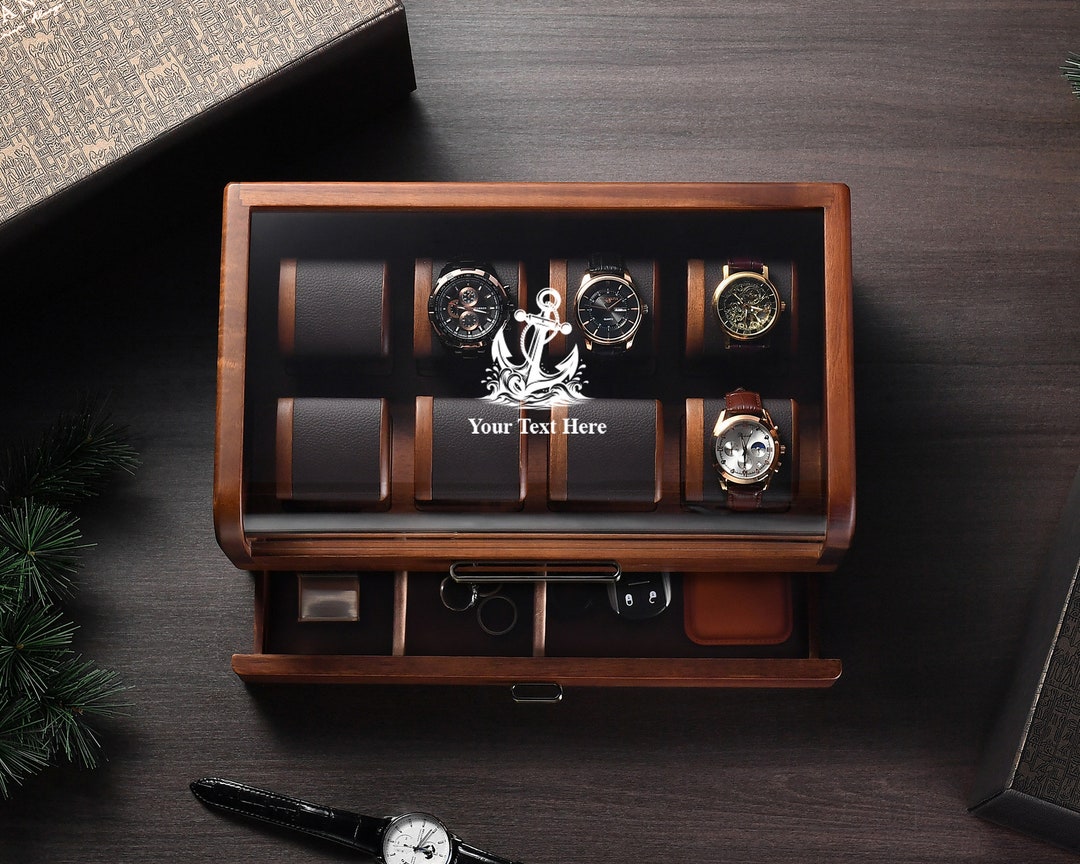 Personalized Men's Watch Box With Drawer, Large Watch Case, Luxury ...