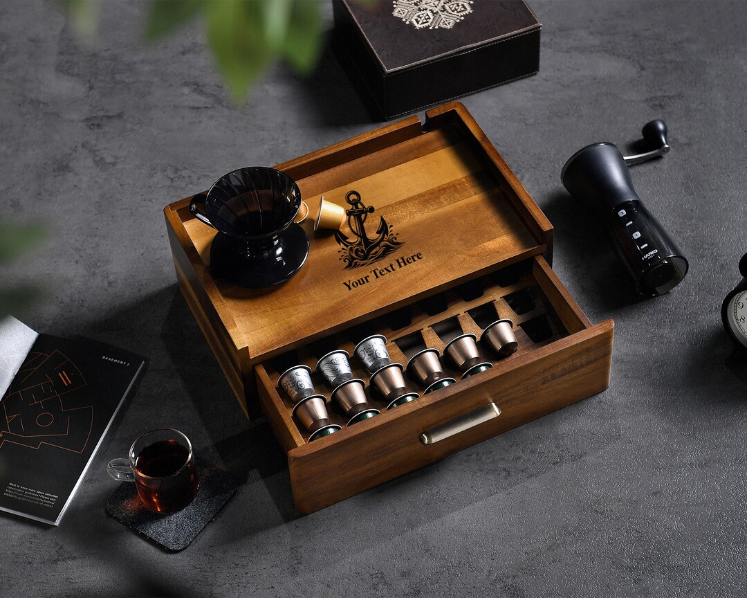 Nautical Wedding Gift Anchor Engraved Wood Coffee Pod Holder With ...
