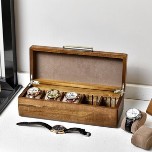 Custom Watch Box for Men 5 Slot Natural Wood Jewelry & Small ...