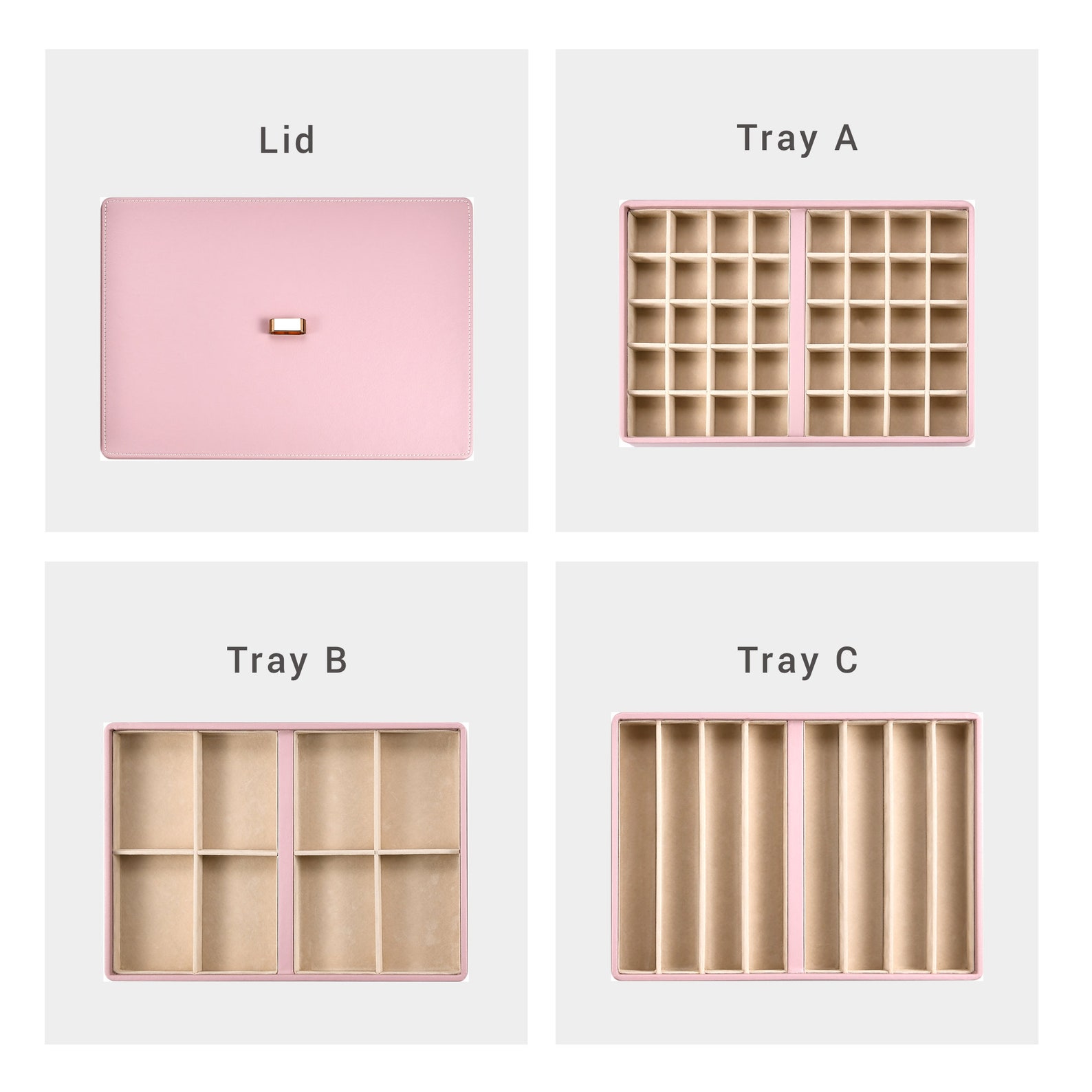 Personalized 3 Piece Jewelry Tray Set Stackable Pink Leather - Etsy