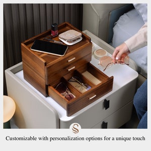 Personalized Jewelry Box for Women, Wooden Organizer With 3 Drawers for ...