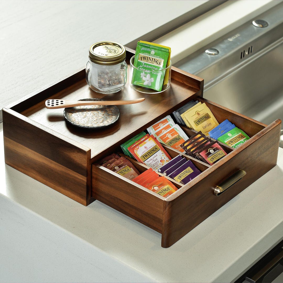 Custom Engraved Tea Organizer - Personalized Tea Box With Drawer for ...