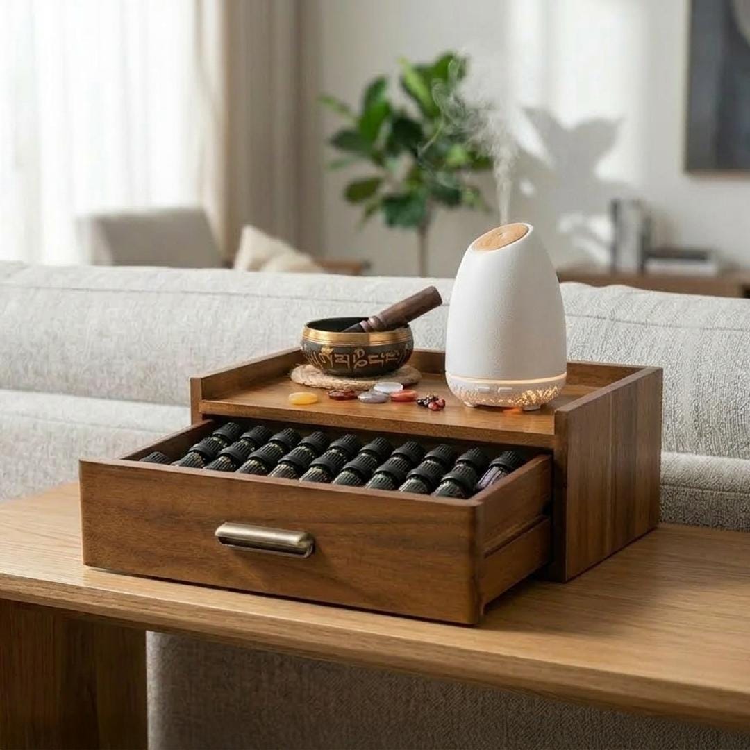 Essential Oil Storage Box Acacia Wood Organizer With Drawer Custom ...