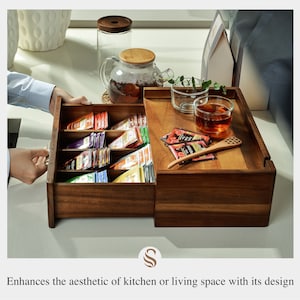 Custom Engraved Office Tea Station With Tea Bag Drawer, Solid Wood Tea ...