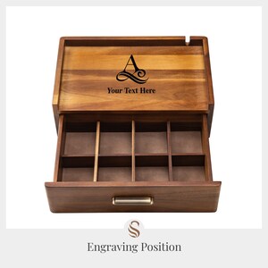 Custom Engraved Office Tea Station With Tea Bag Drawer, Solid Wood Tea ...