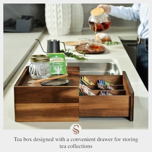 Custom Engraved Office Tea Station With Tea Bag Drawer, Solid Wood Tea ...