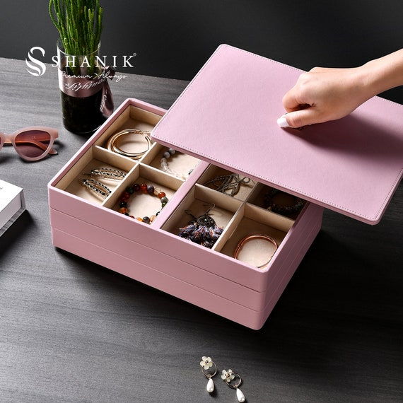 Personalized 3 Piece Jewelry Tray Set Stackable Pink Leather - Etsy