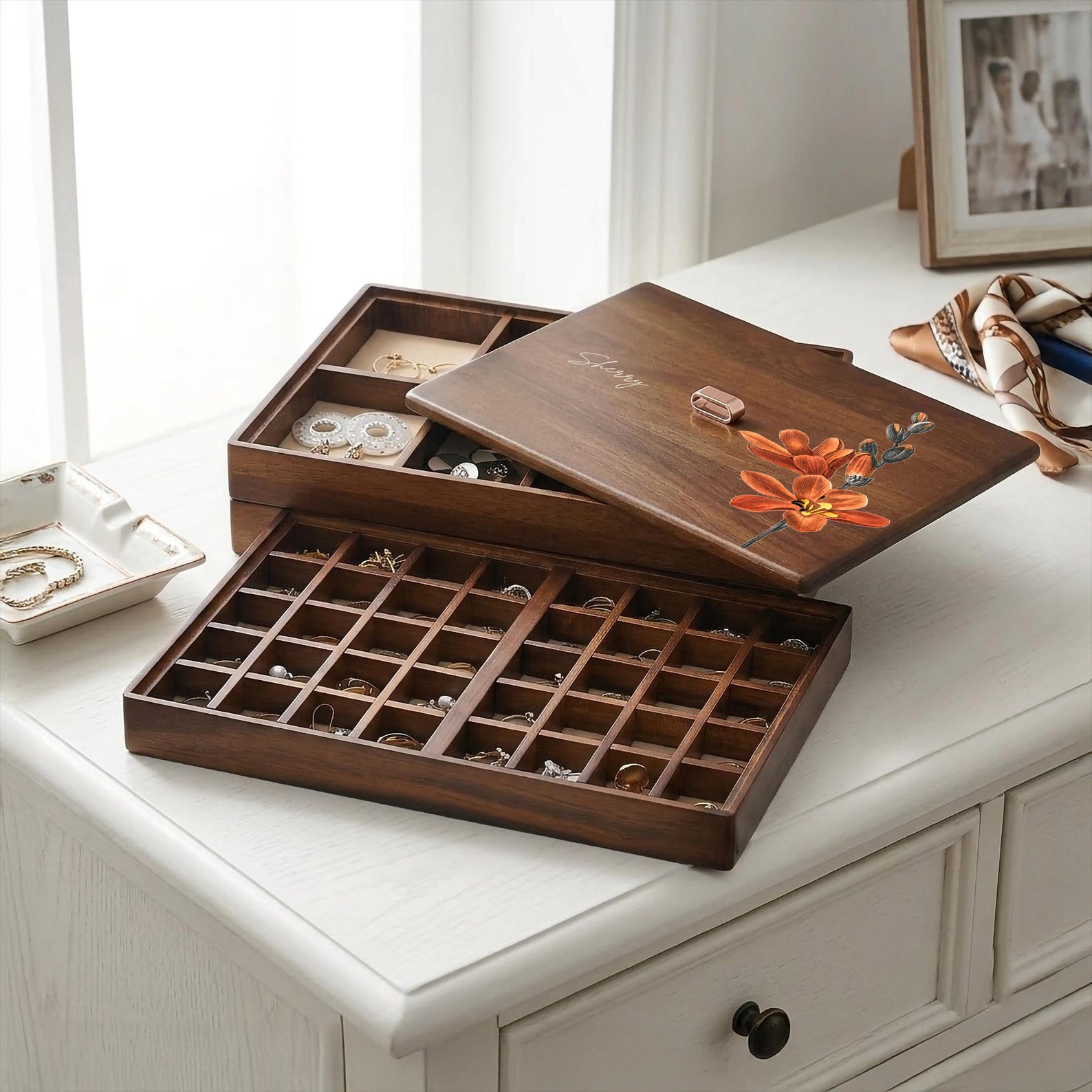 Personalized Floral Jewelry Box Wooden Keepsake Box With Name Custom ...