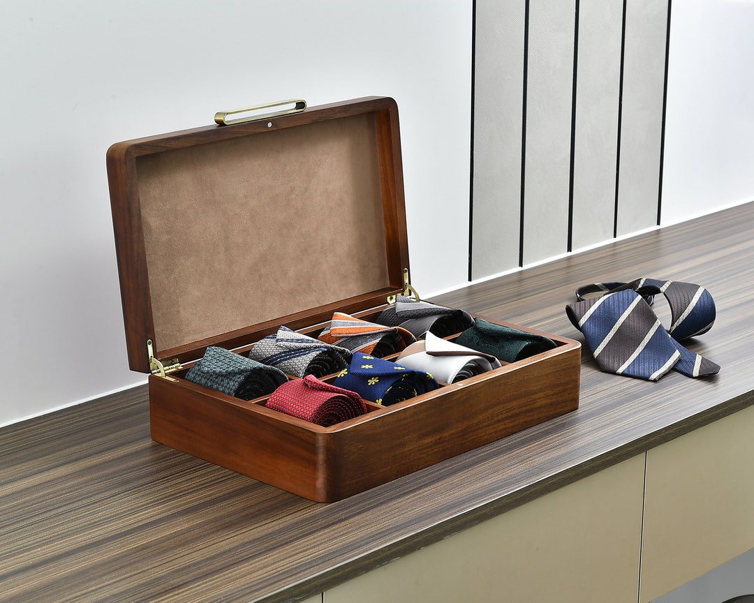 Men s Dresser Box Personalized Wooden Tie Box for 8 Ties Display and Storage Unique Gifts for Men for Wedding Anniversary Birthday Etsy