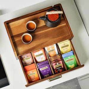 Custom Engraved Office Tea Station With Tea Bag Drawer Solid Wood Tea ...