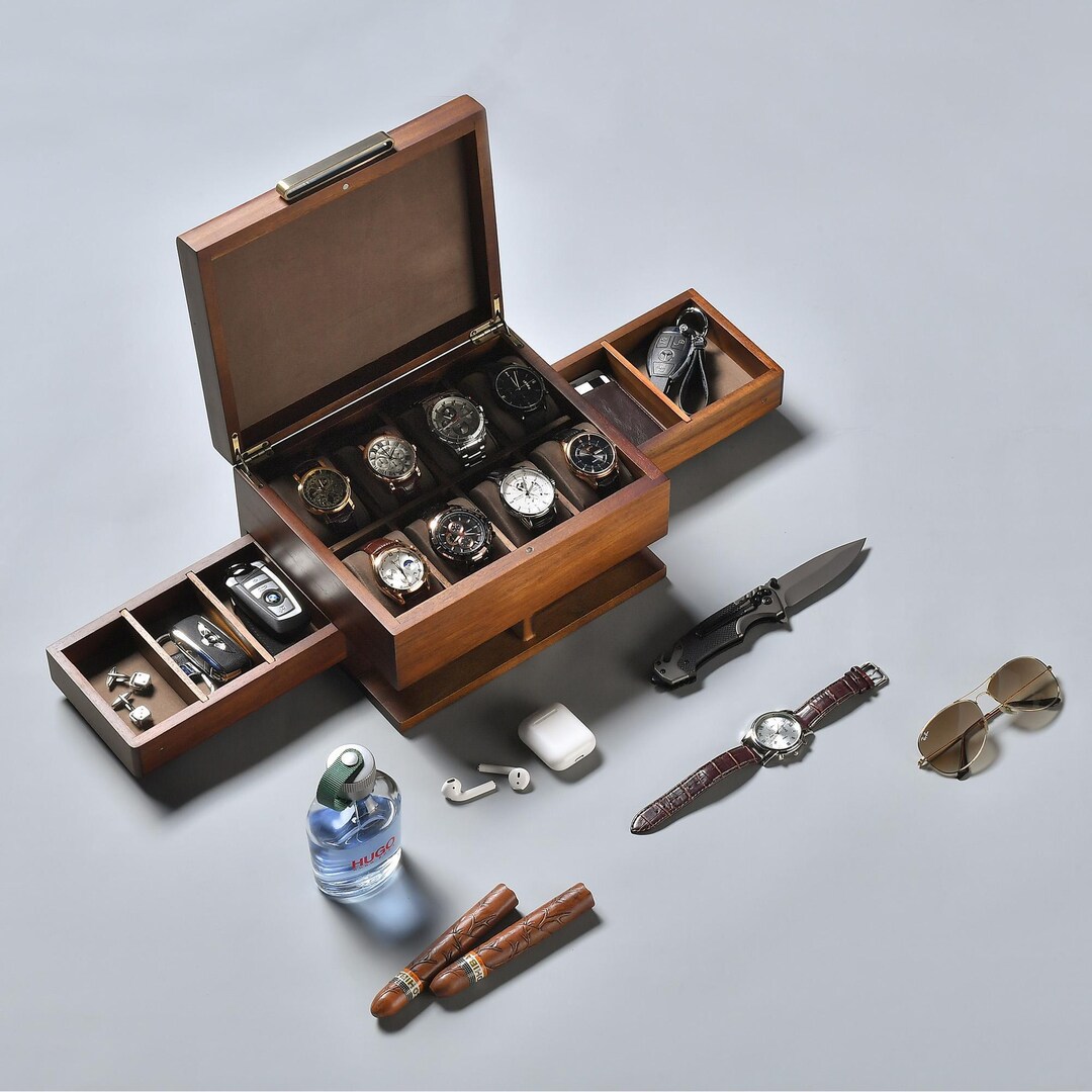 Custom Engraved Anniversary Watch Box Premium Wooden Organizer With 8 ...
