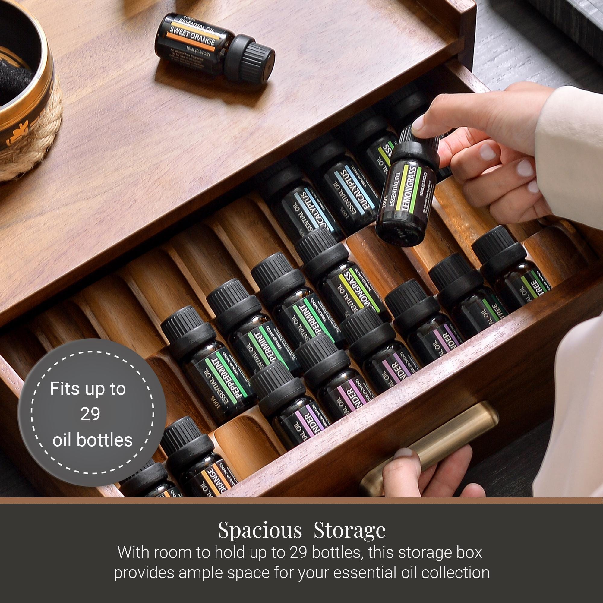 Essential Oil Storage Box Acacia Wood Organizer With Drawer Custom ...