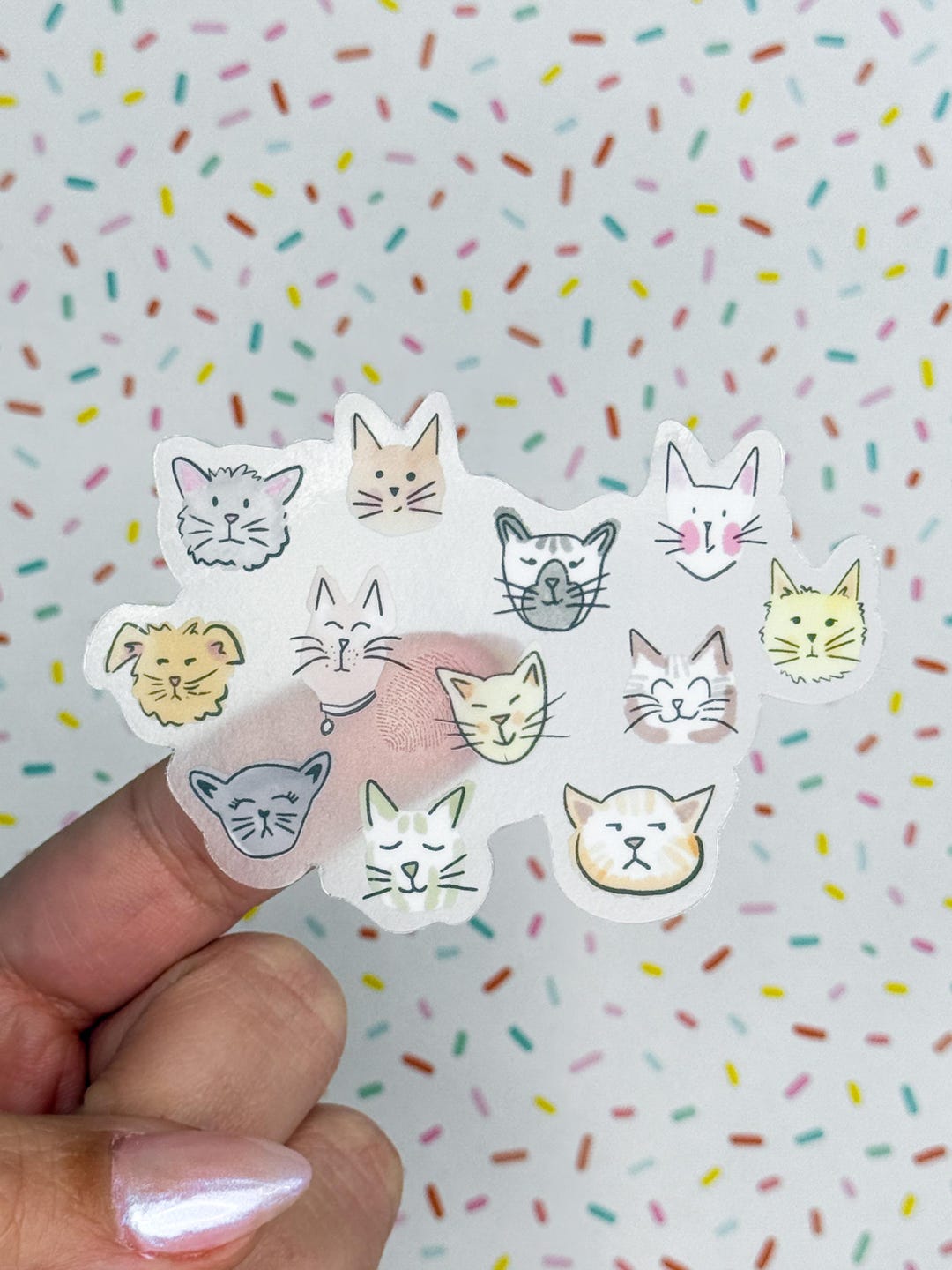 Cat Faces Sticker, Clear Cat Sticker, Cat Lover Sticker, Cute Sticker ...