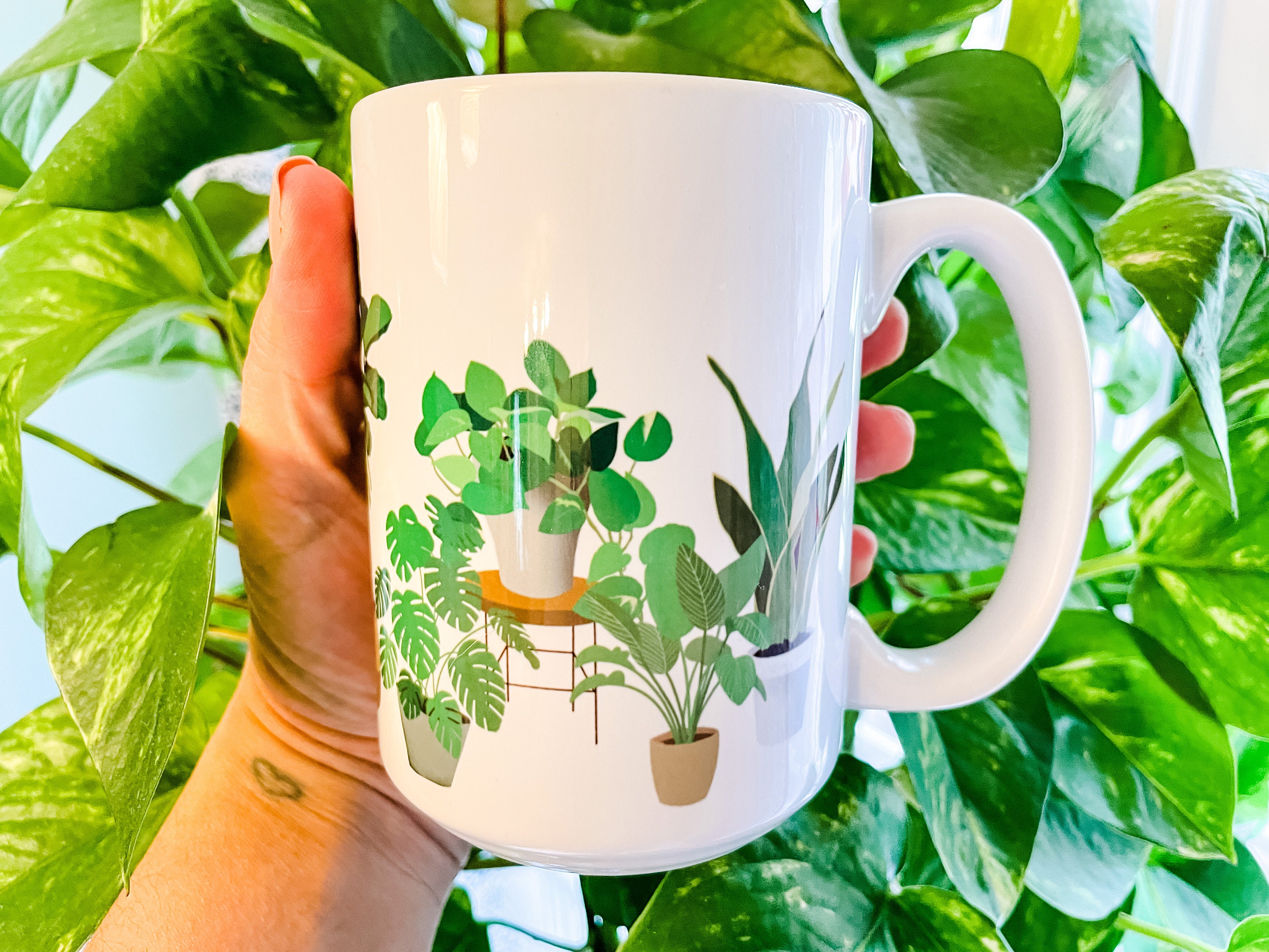 House Plants Coffee Mug 15 Oz. Hand Illustrated Plant Lover | Etsy