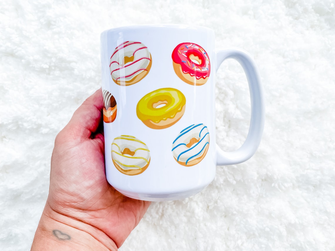 Doughnuts Coffee Mug 15 oz. Hand Illustrated Donuts Gift | Etsy