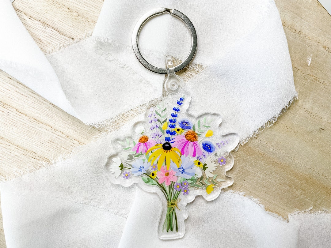 Wildflower Bouquet Acrylic Keychains, Clear Keychain, Wildflowers, Boho ...