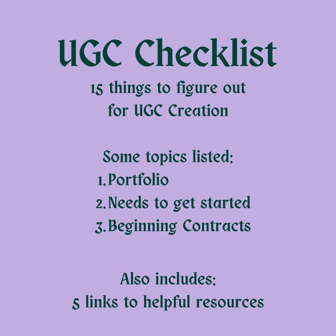 UGC Creator Beginner Guide, UGC Checklist, - Etsy