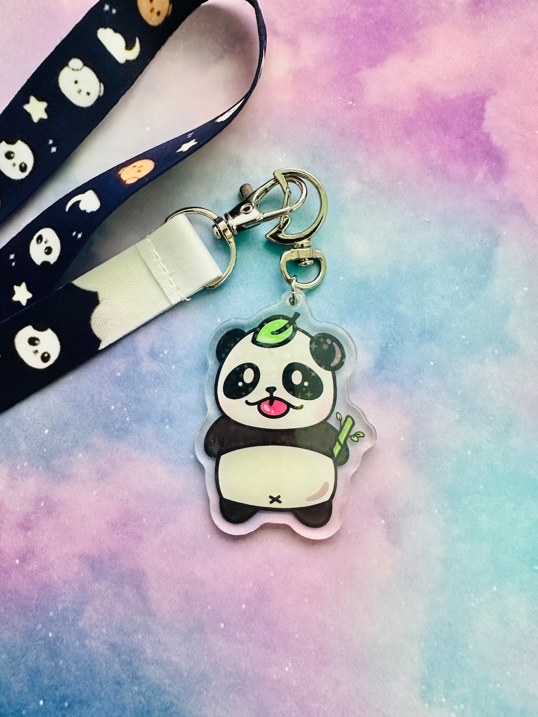 Cute Panda Acrylic Keychain | Kawaii Silly Panda Charm | Moon Keychain ...