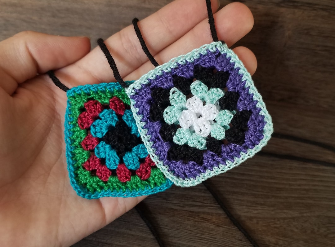 Mini Granny Square Crochet Pouch Necklace – 2 Inch Premade Ready to ...