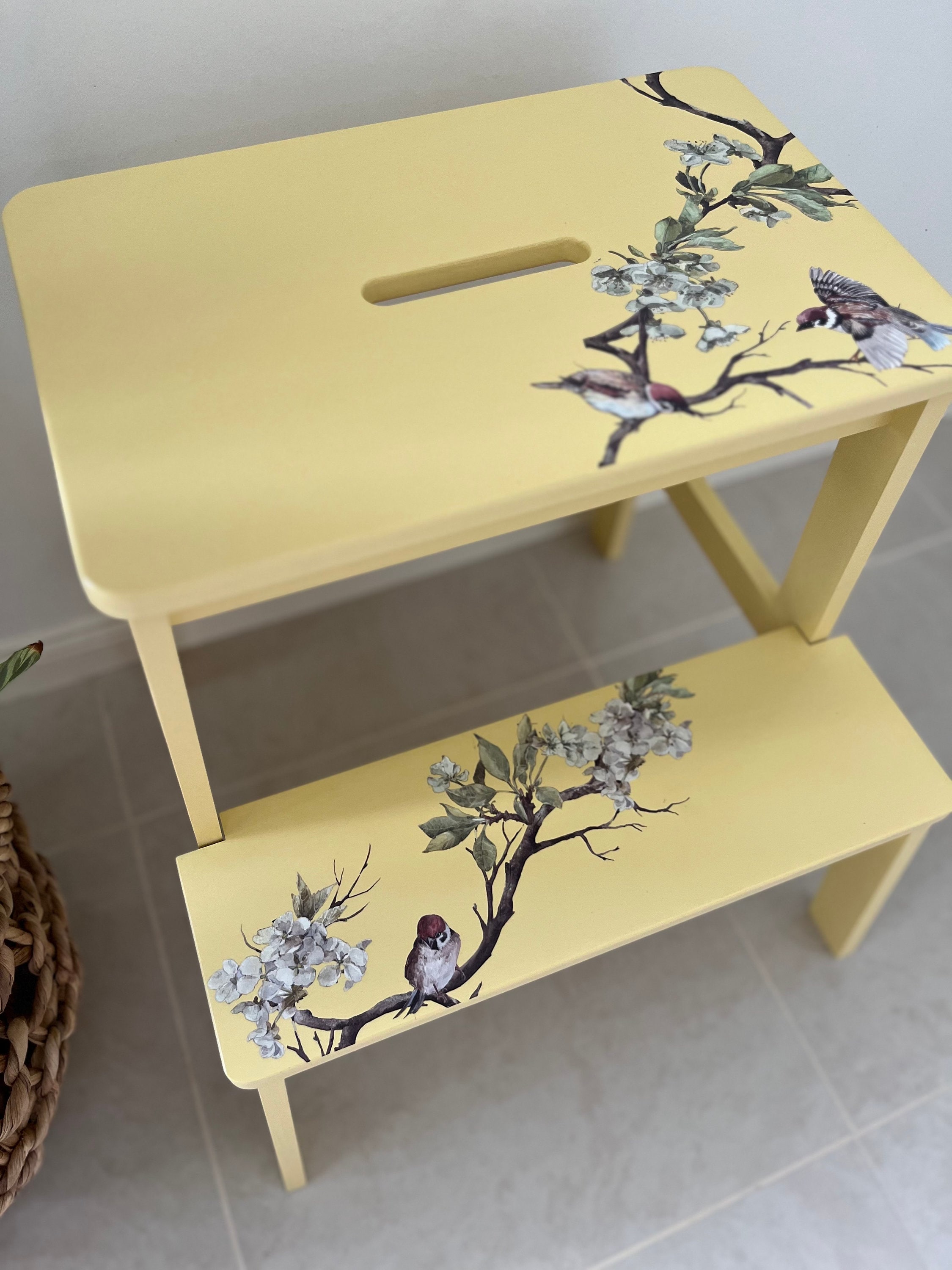 Buttermilk Cream Step Stool with Birds — Ballerina with a Paintbrush