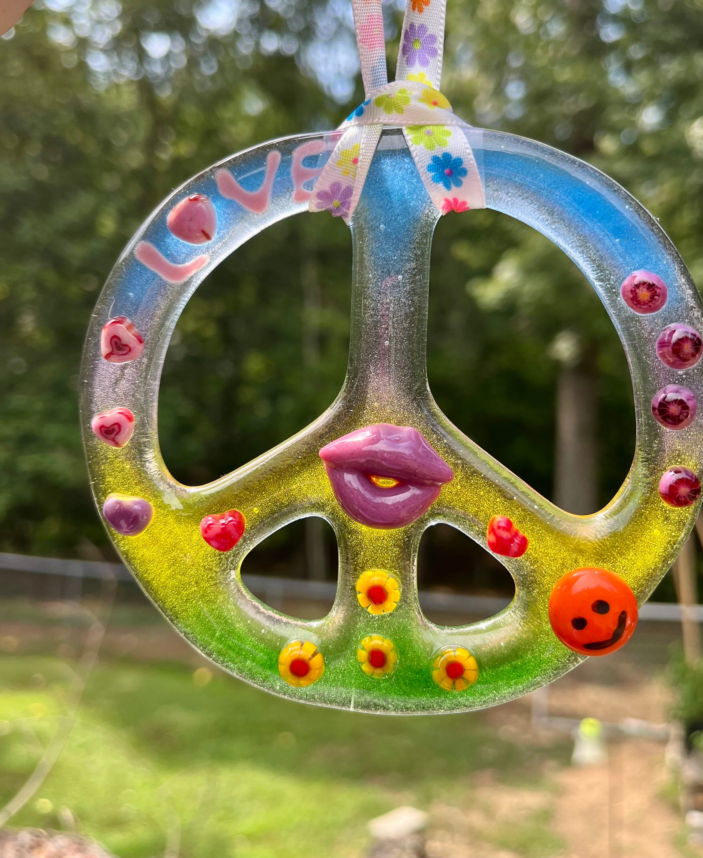 Peace Sign, Peace Sign With Flowers, Flowers, Peace Sign, Fused Glass ...