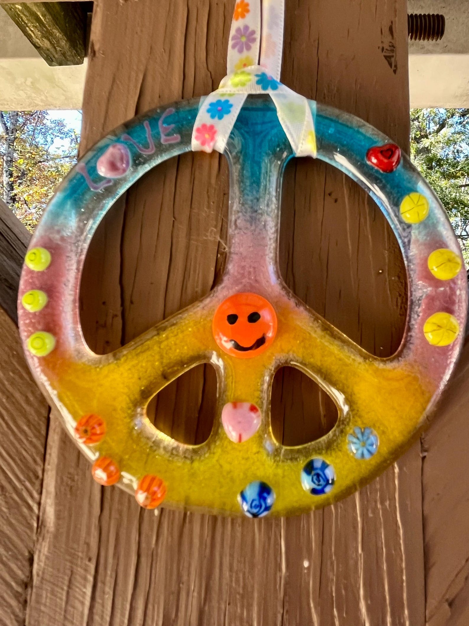 Fused Glass Peace Sign With Flowers - Handmade - Etsy