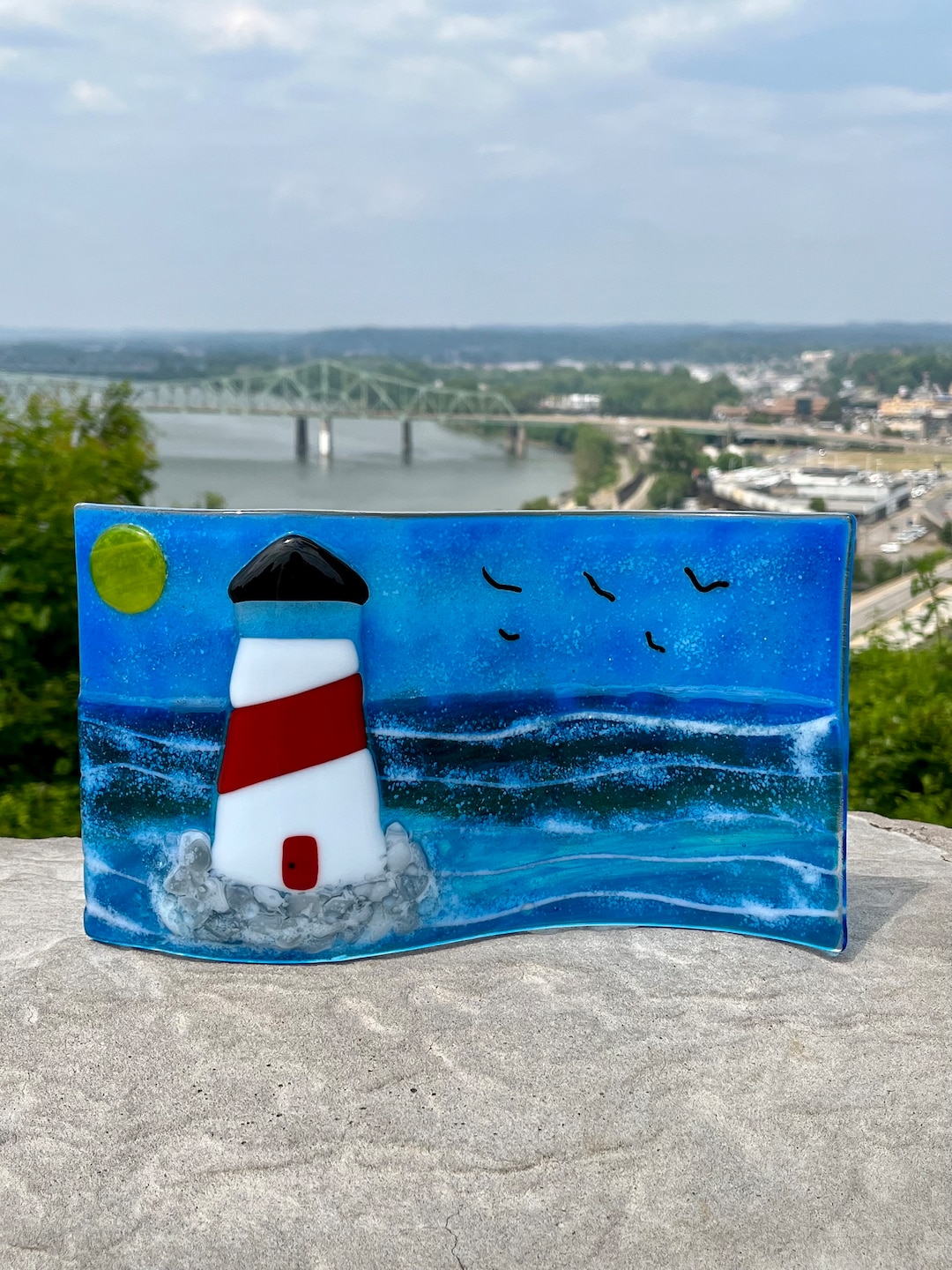 Fused Glass Lighthouse, Free Standing Lighthouse, Glass Art, Glass ...