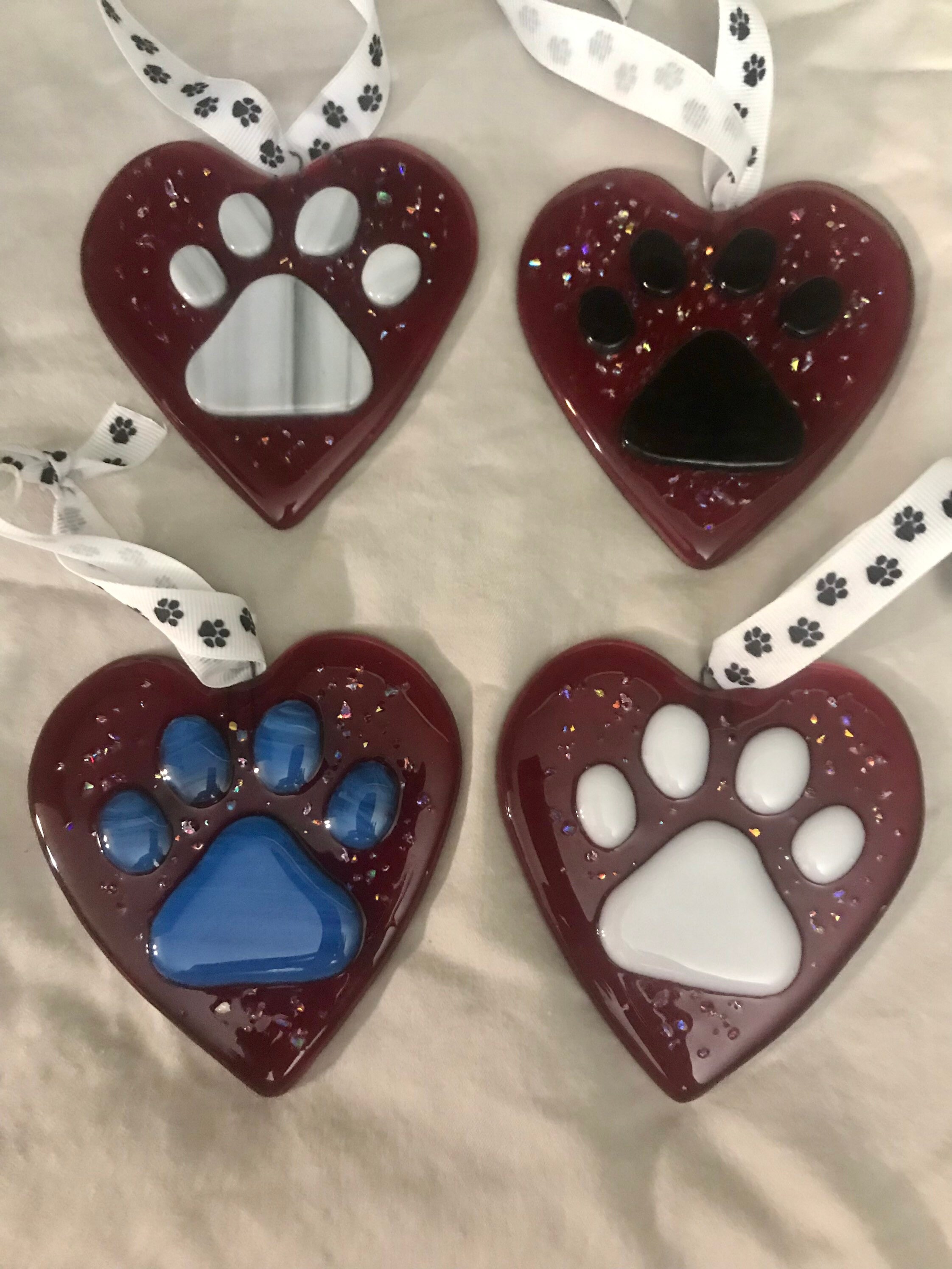 Fused Glass Paw Heart, Paw Heart, Pet Lover, Heart, Pet Paw Heart ...