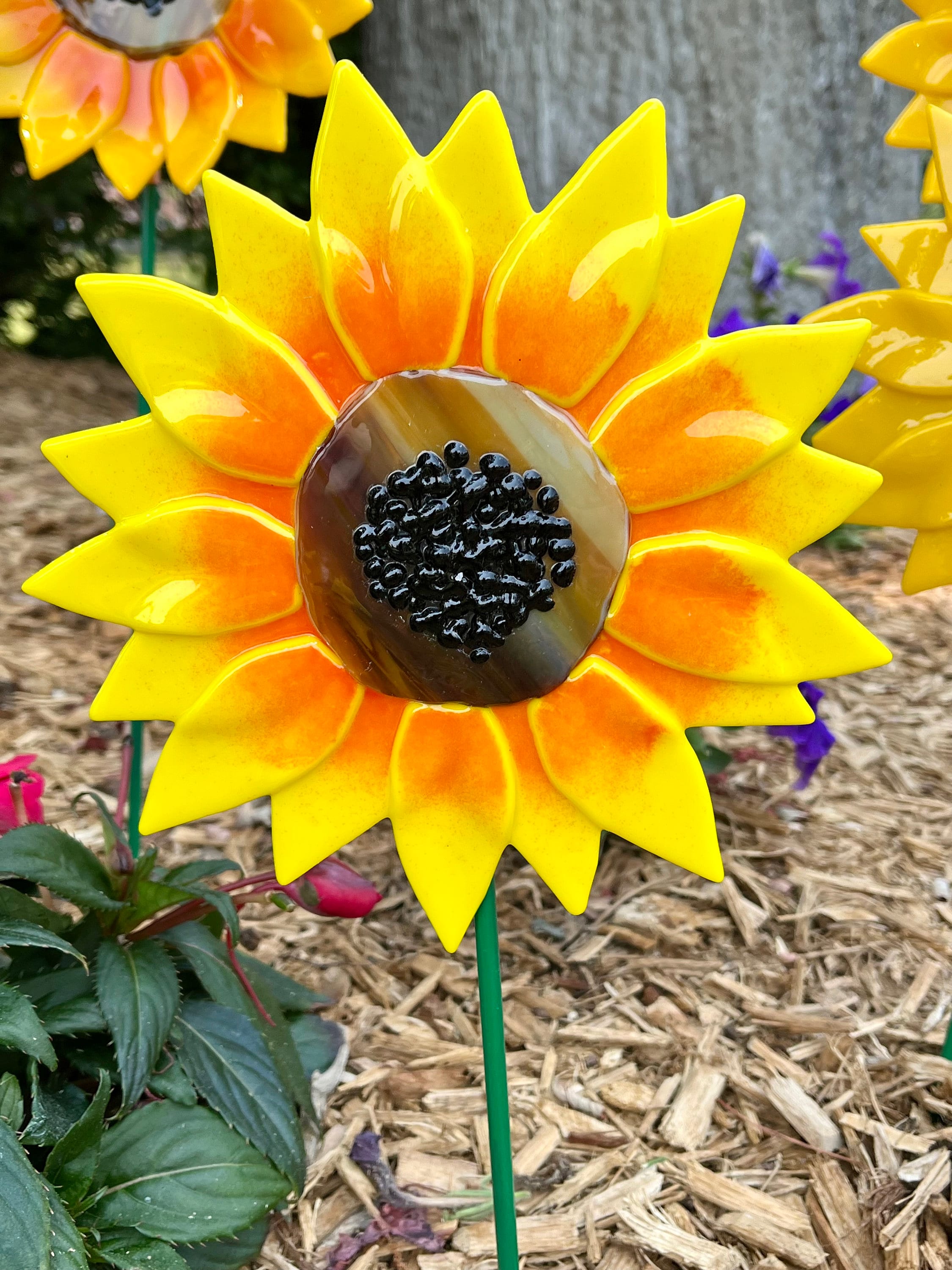 Fused Glass Sunflower, Sunflower, Garden Art, Fused Glass, Plant Stake ...