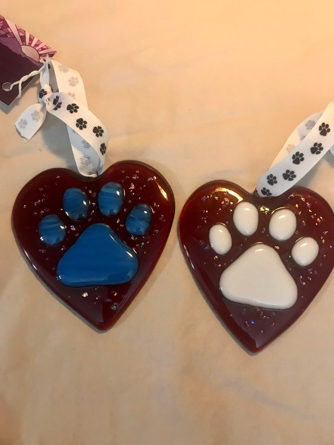 Fused Glass Paw Heart, Paw Heart, Pet Lover, Heart, Pet Paw Heart ...